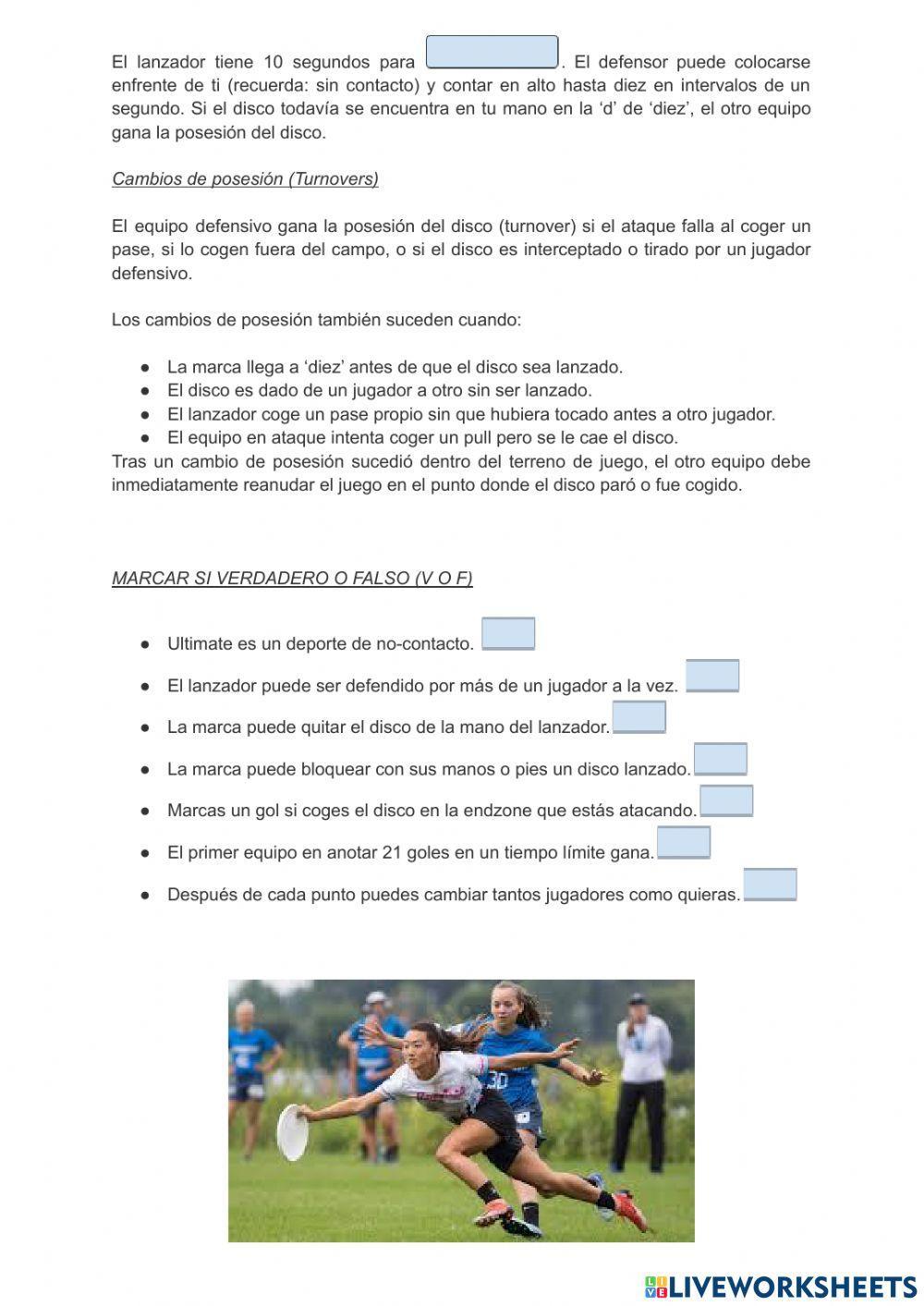 Ultimate Frisbee activity | Live Worksheets