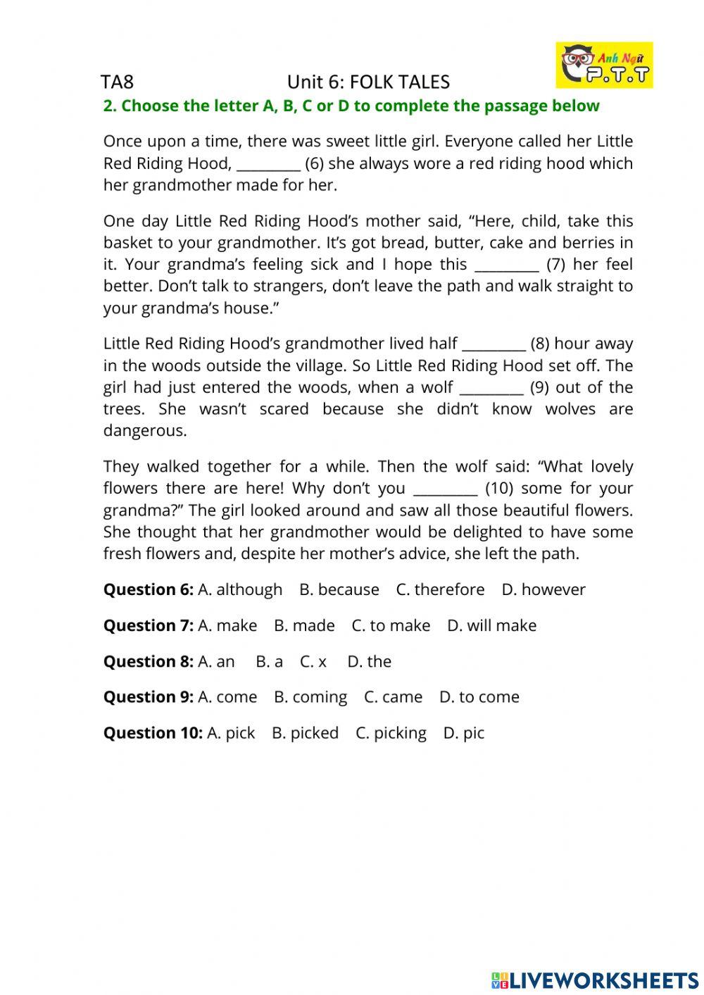 TA8-folk tale reading worksheet | Live Worksheets