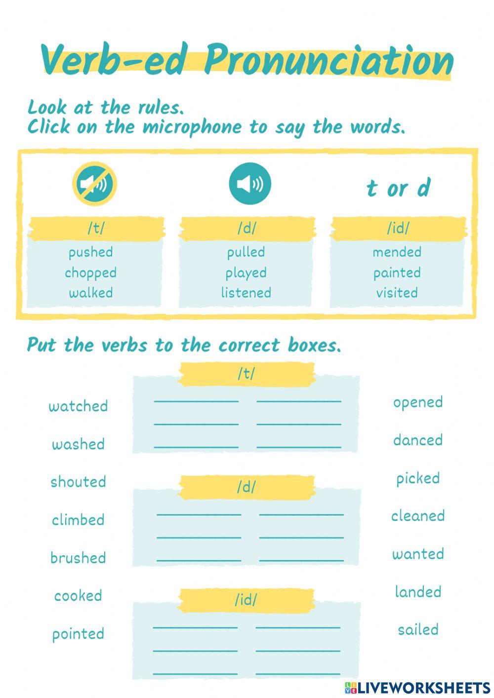 Ed pronunciation | Free Interactive Worksheets | 1236675