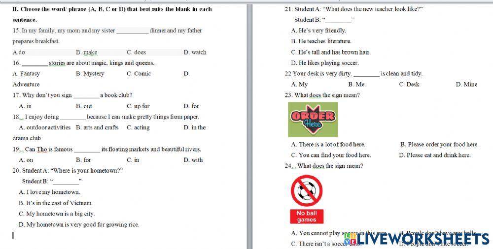 Grammar online exercise for a2 | Live Worksheets