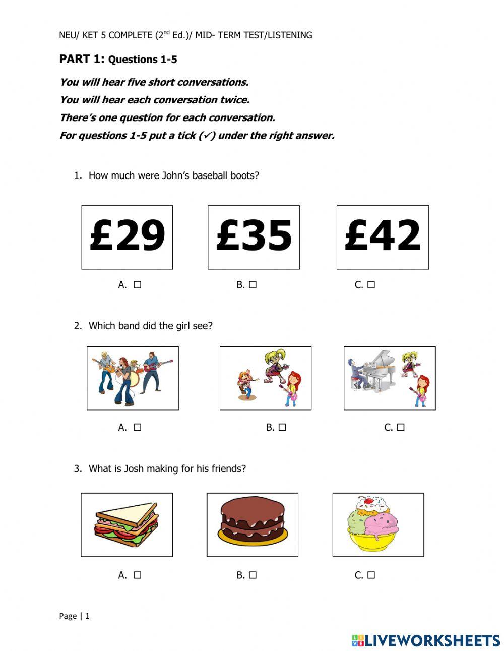 3967507 | KET 5 MID-TERM TEST- LISTENING | Huong Nguyen