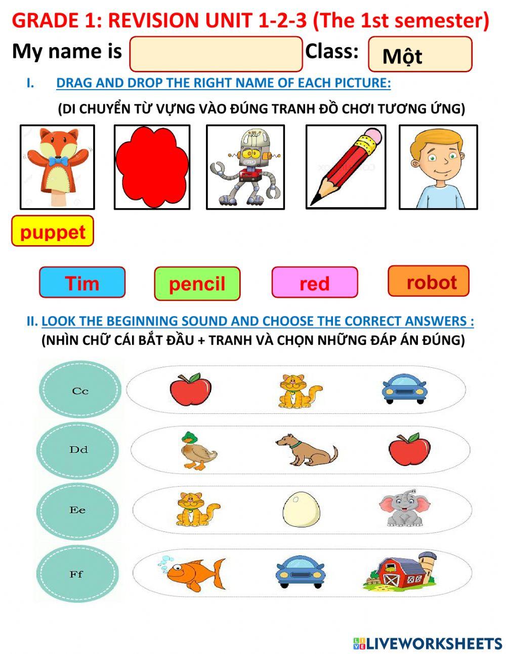 1748749 | GRADE 1 - REVISION Unit 1 2 3 | DƯƠNG THỊ HOAN