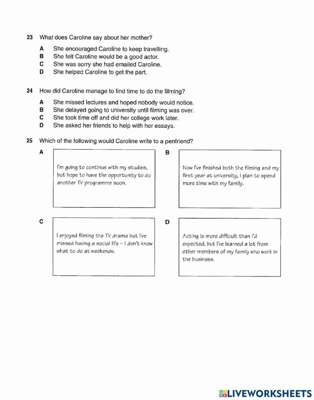Pet 5-t1-reading-p4 worksheet | Live Worksheets