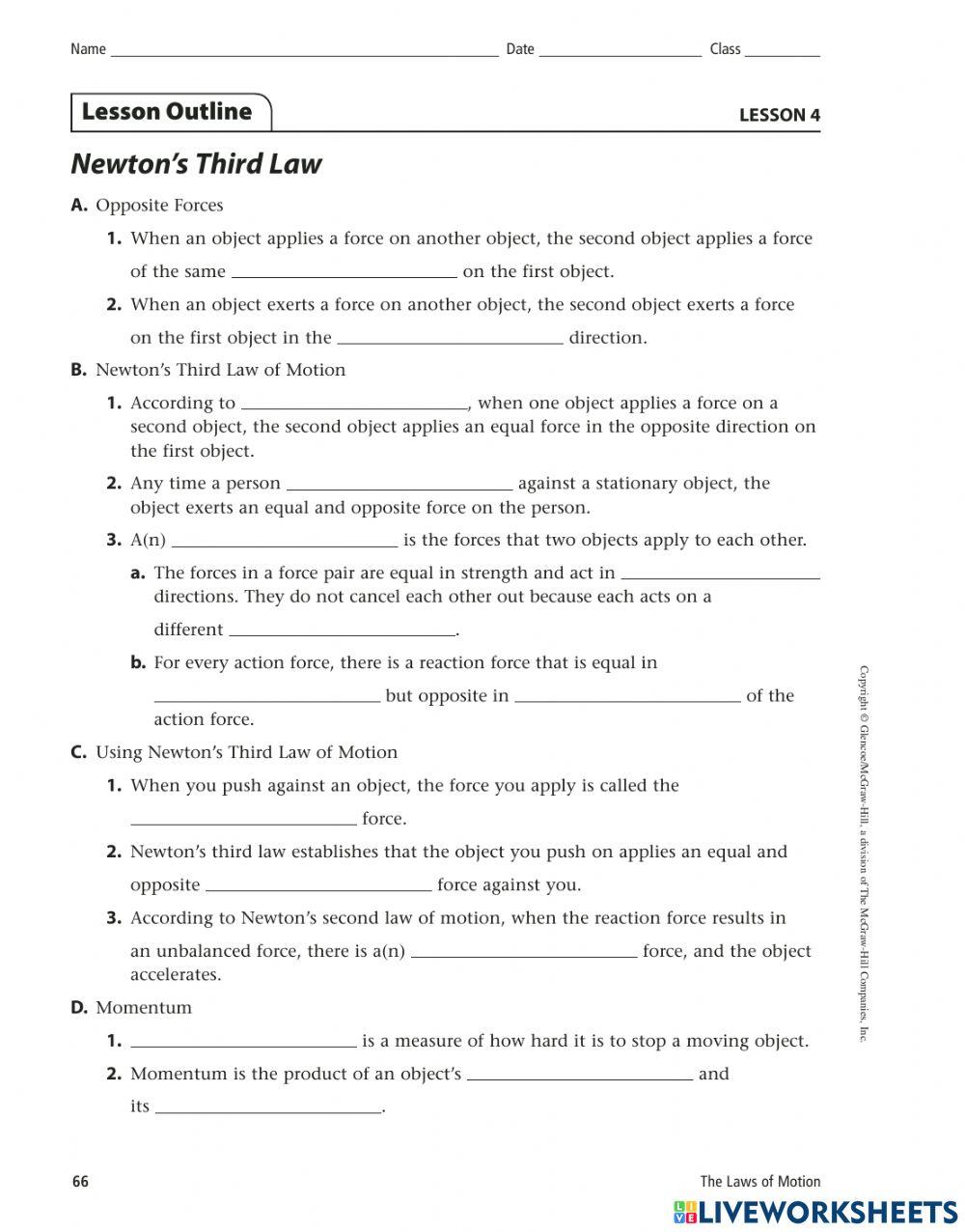 Newton's Third Law of Motion online exercise for | Live Worksheets