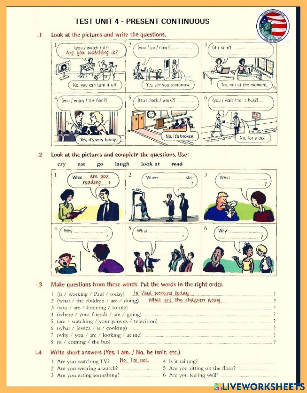 Present continuous - COMPLETE worksheet | Live Worksheets