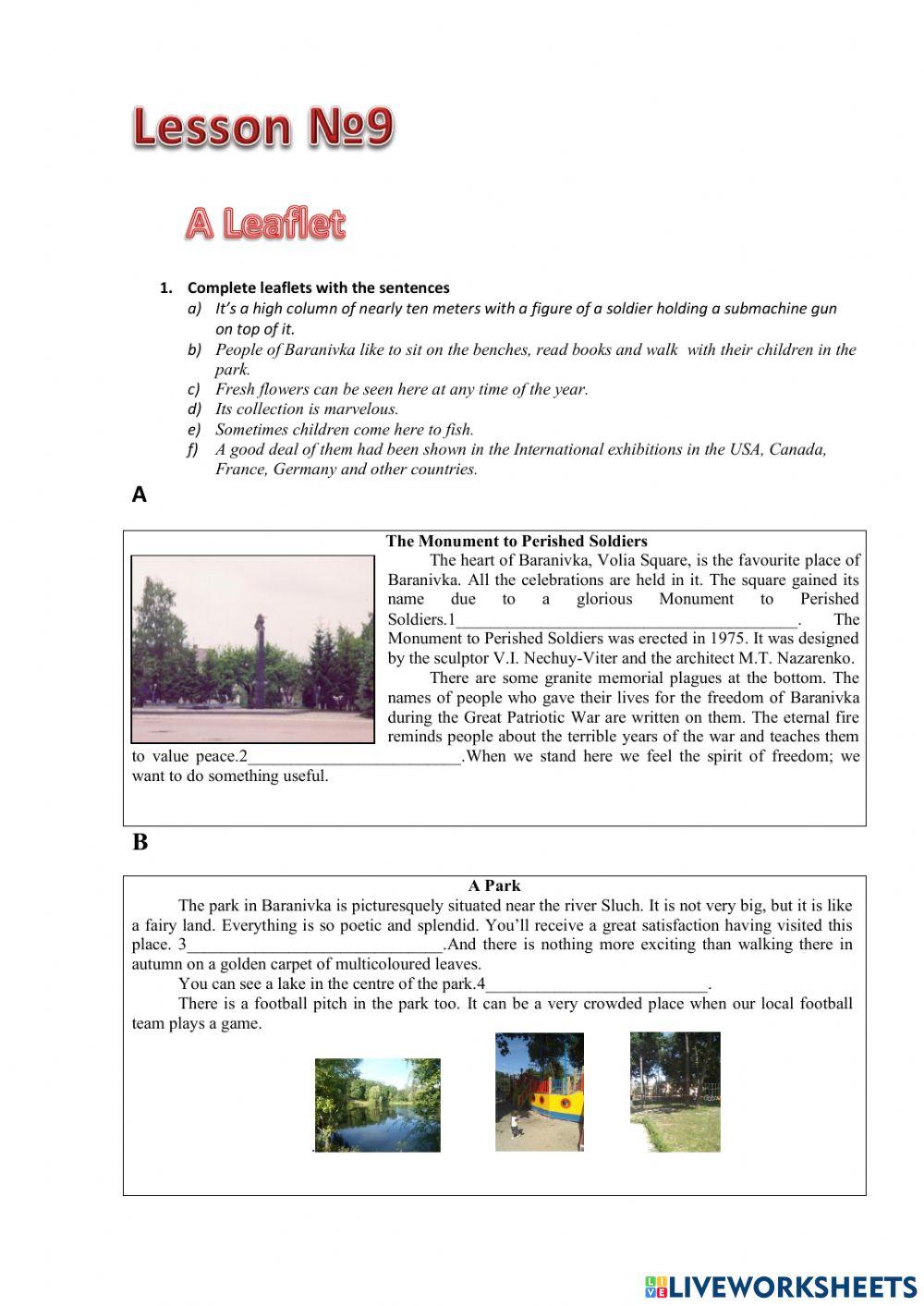 Places (a leaflet) worksheet | Live Worksheets