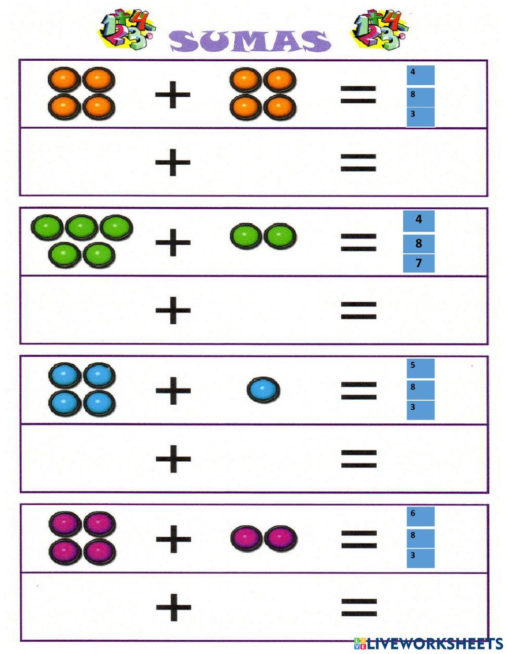 Aprendiendo a sumar interactive activity | Live Worksheets