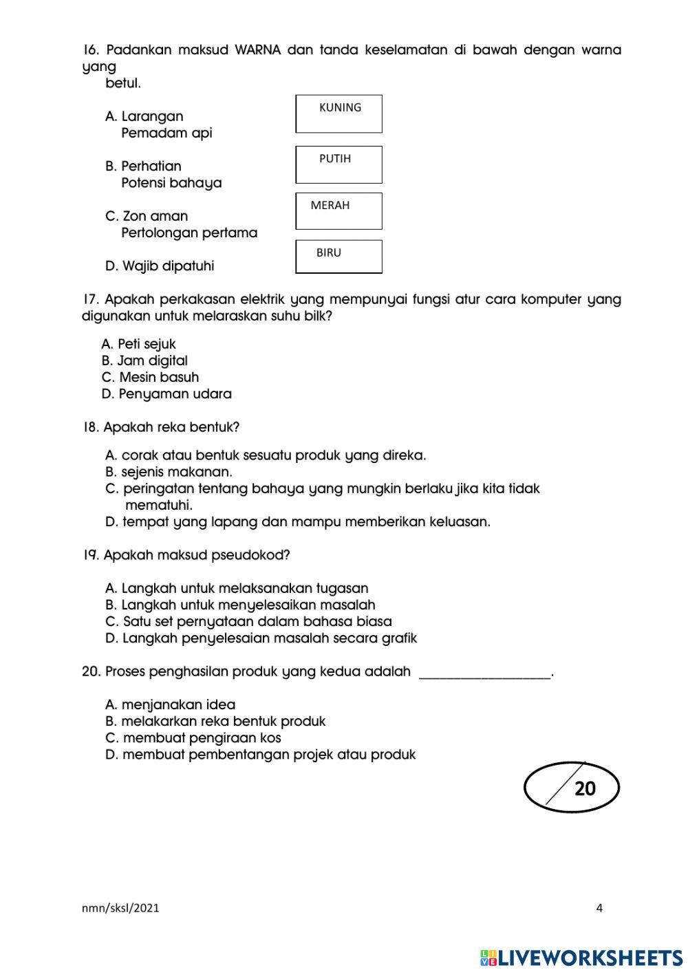 Soalan RBT Tahun 4 5267310 | tceann | Live Worksheets
