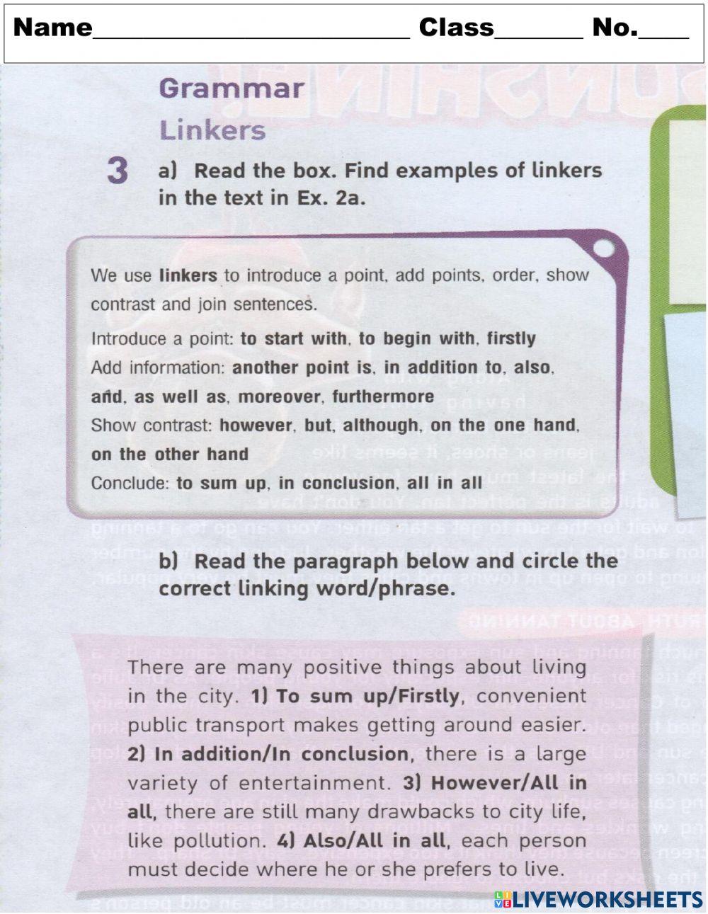 Linkers online pdf activity | Live Worksheets