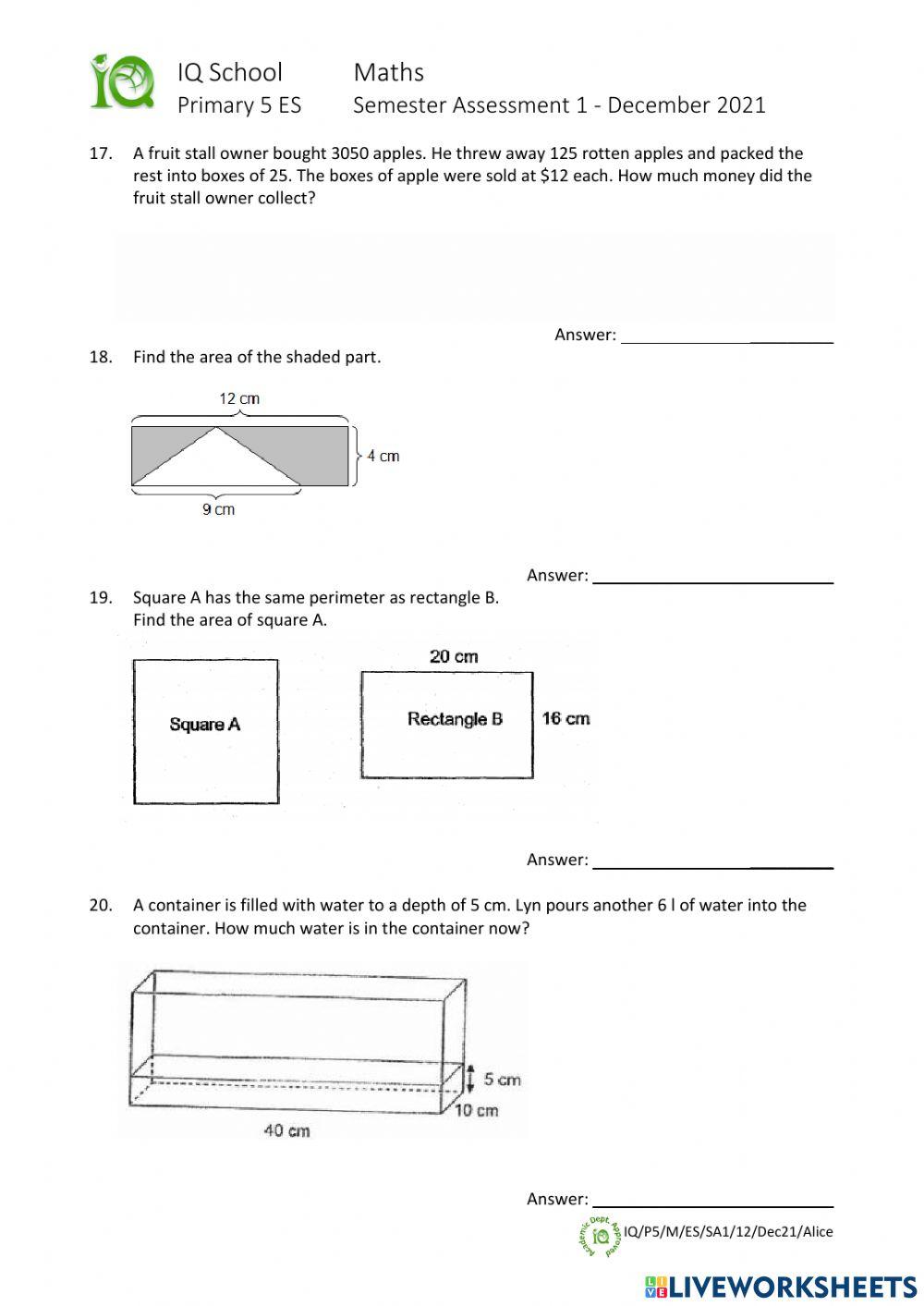 Maths Primary 5… | Free Interactive Worksheets | 4213217