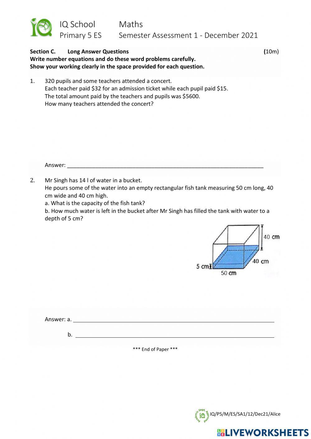 Maths Primary 5… | Free Interactive Worksheets | 4213217