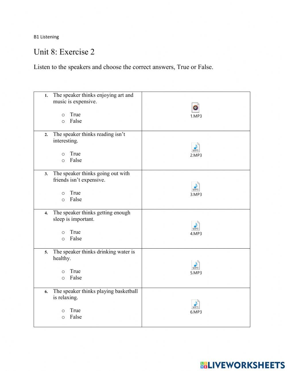 B1 listening test online exercise for | Live Worksheets