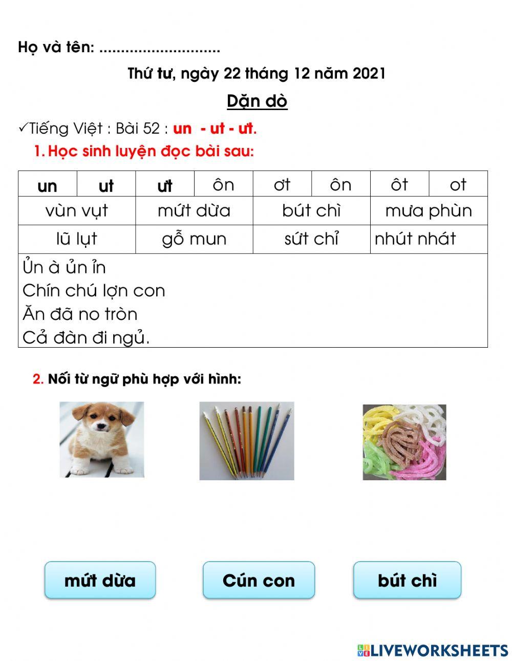 Bài 72 un ut ưt worksheet | Live Worksheets