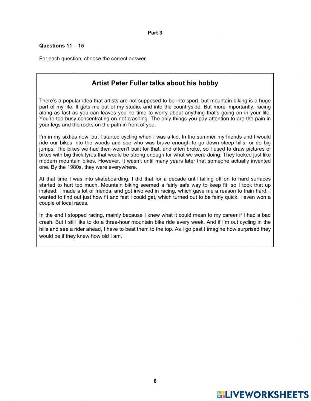 PET - READING PART 3 - PRACTICE 1 online exercise for | Live Worksheets