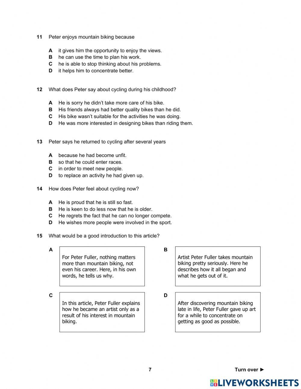 PET - READING PART 3 - PRACTICE 1 online exercise for | Live Worksheets