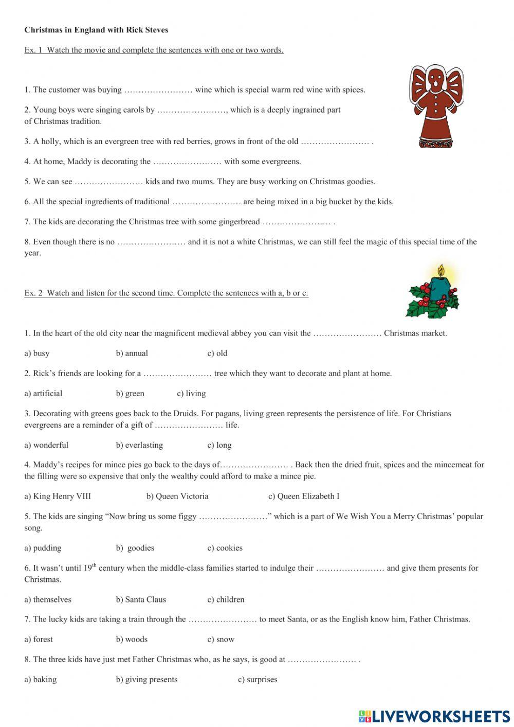 Christmas online exercise for | Live Worksheets