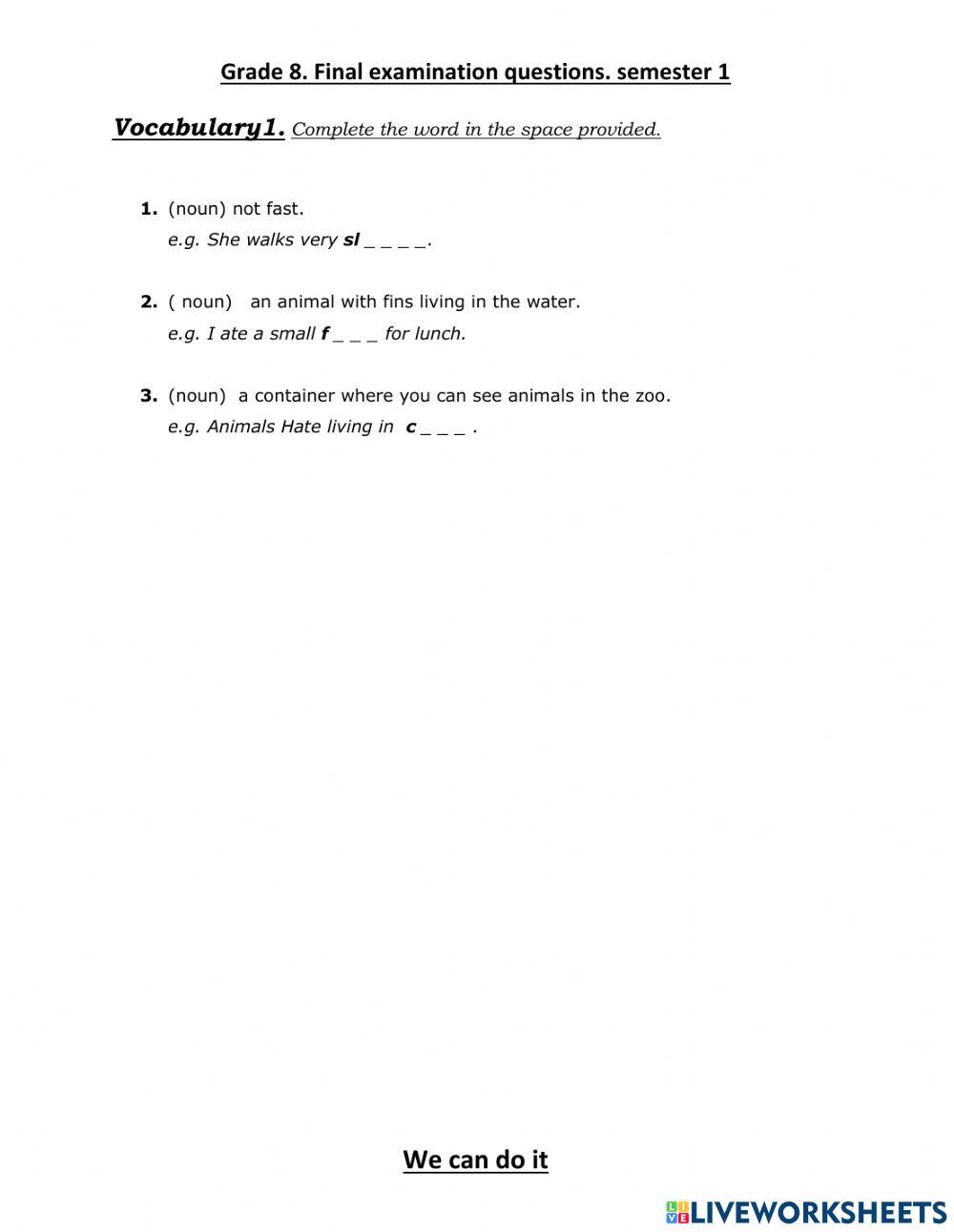 Complete online exercise for 8 | Live Worksheets