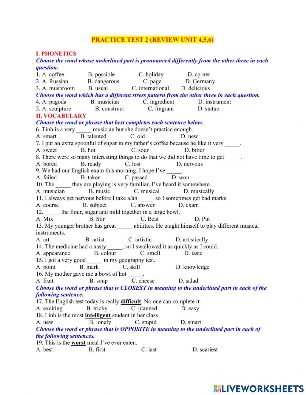 Review online exercise for 7 | Live Worksheets