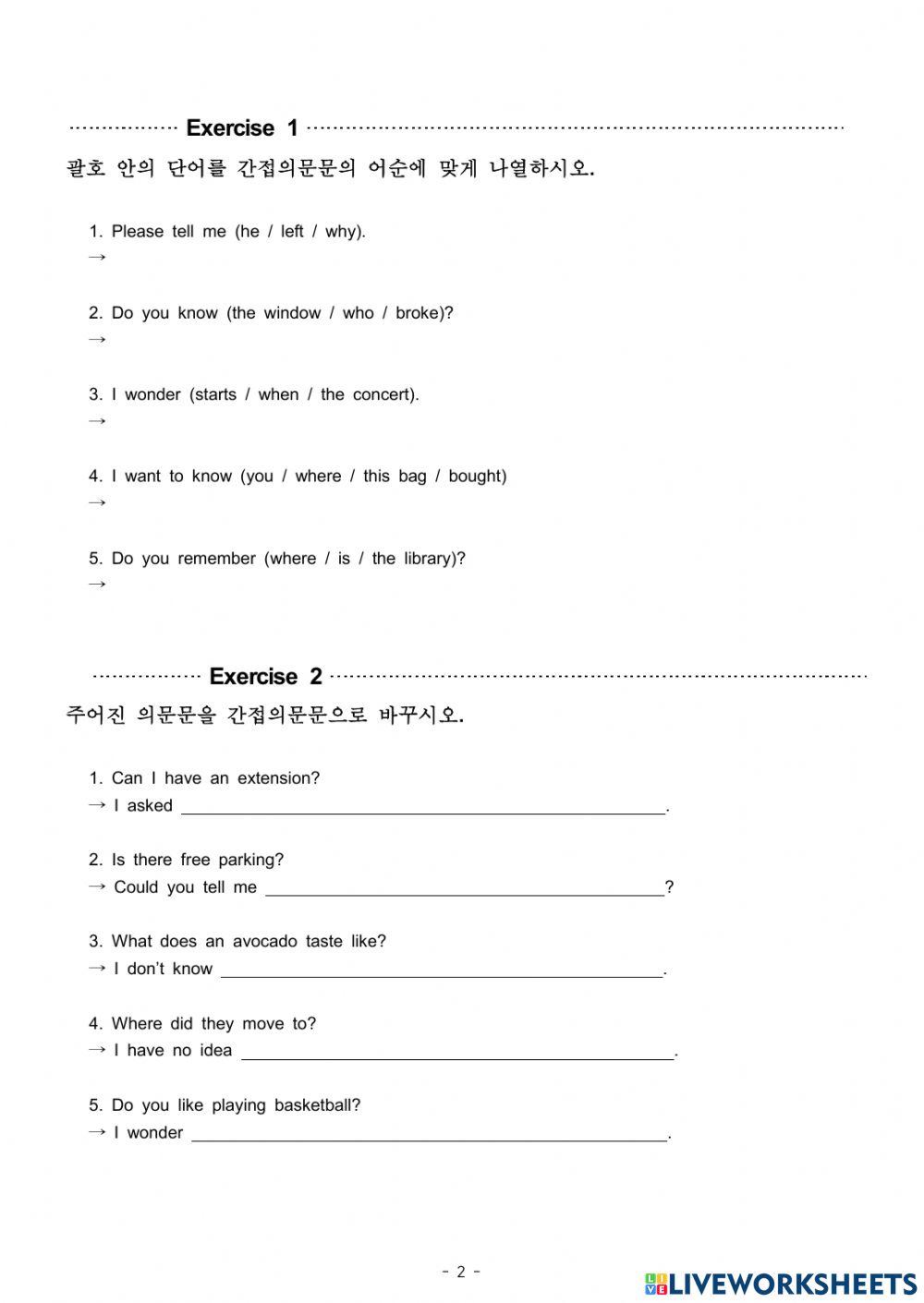 indirect question online exercise for | Live Worksheets