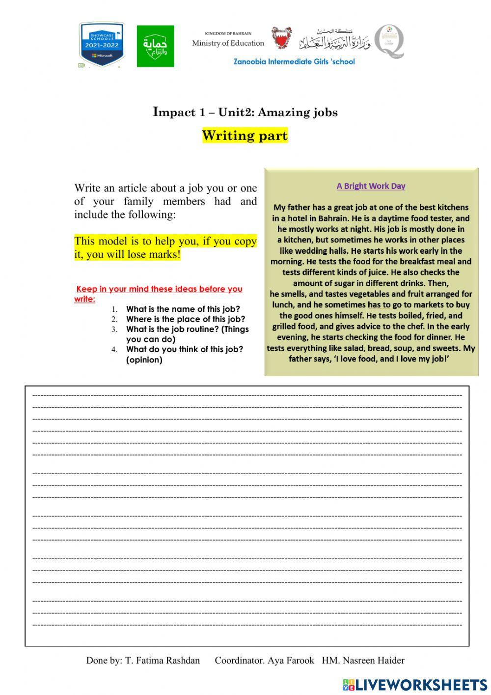 Unit2 - writing part | FatimaR91 | Live Worksheets