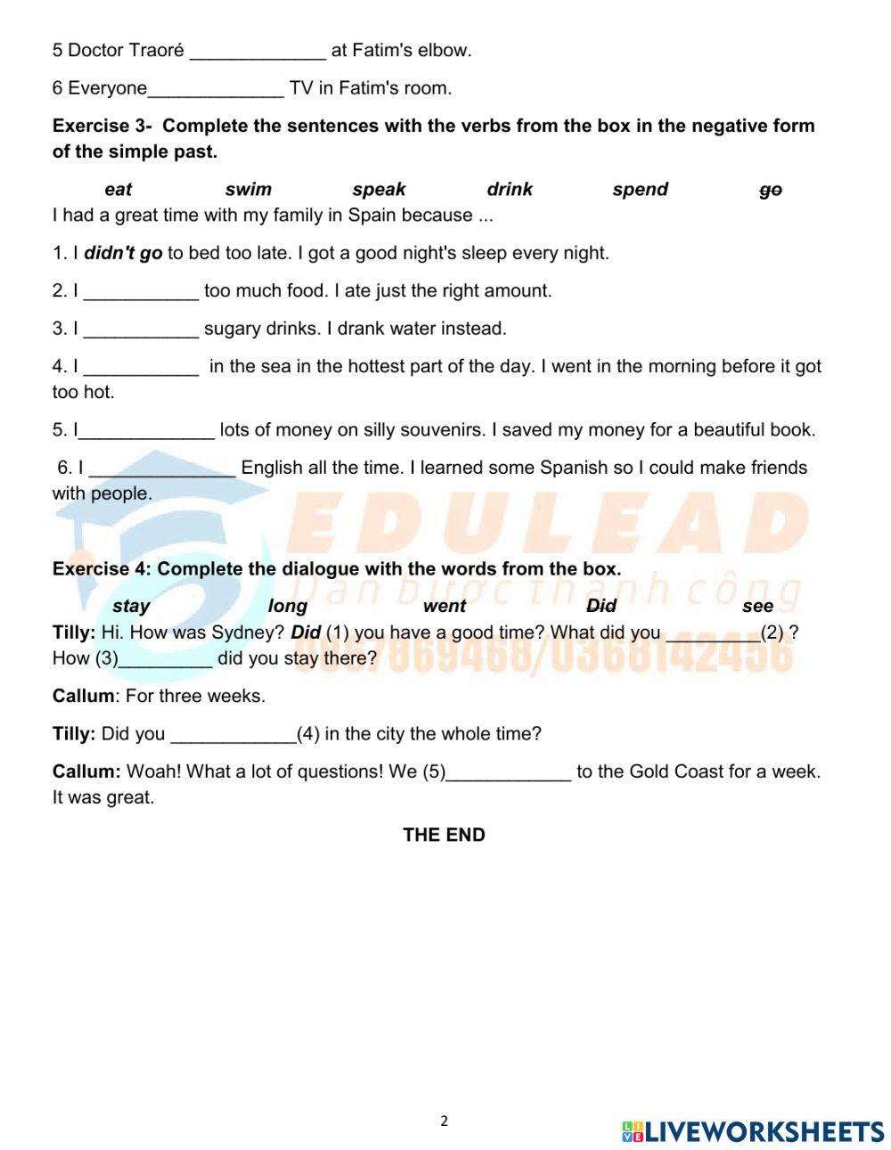 MINI TEST 3 - PAST SIMPLE 3A1 EDULEAD online exercise for | Live Worksheets