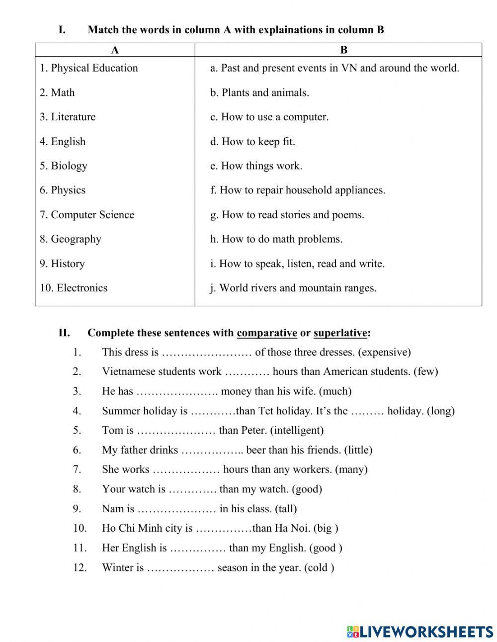 Review 3 Final Term 1 Grade 7 worksheet | Live Worksheets