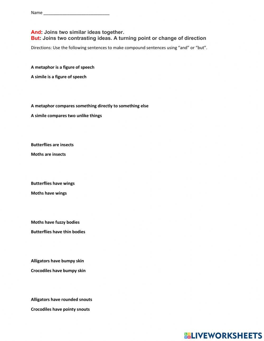 Compound sentences online exercise for | Live Worksheets