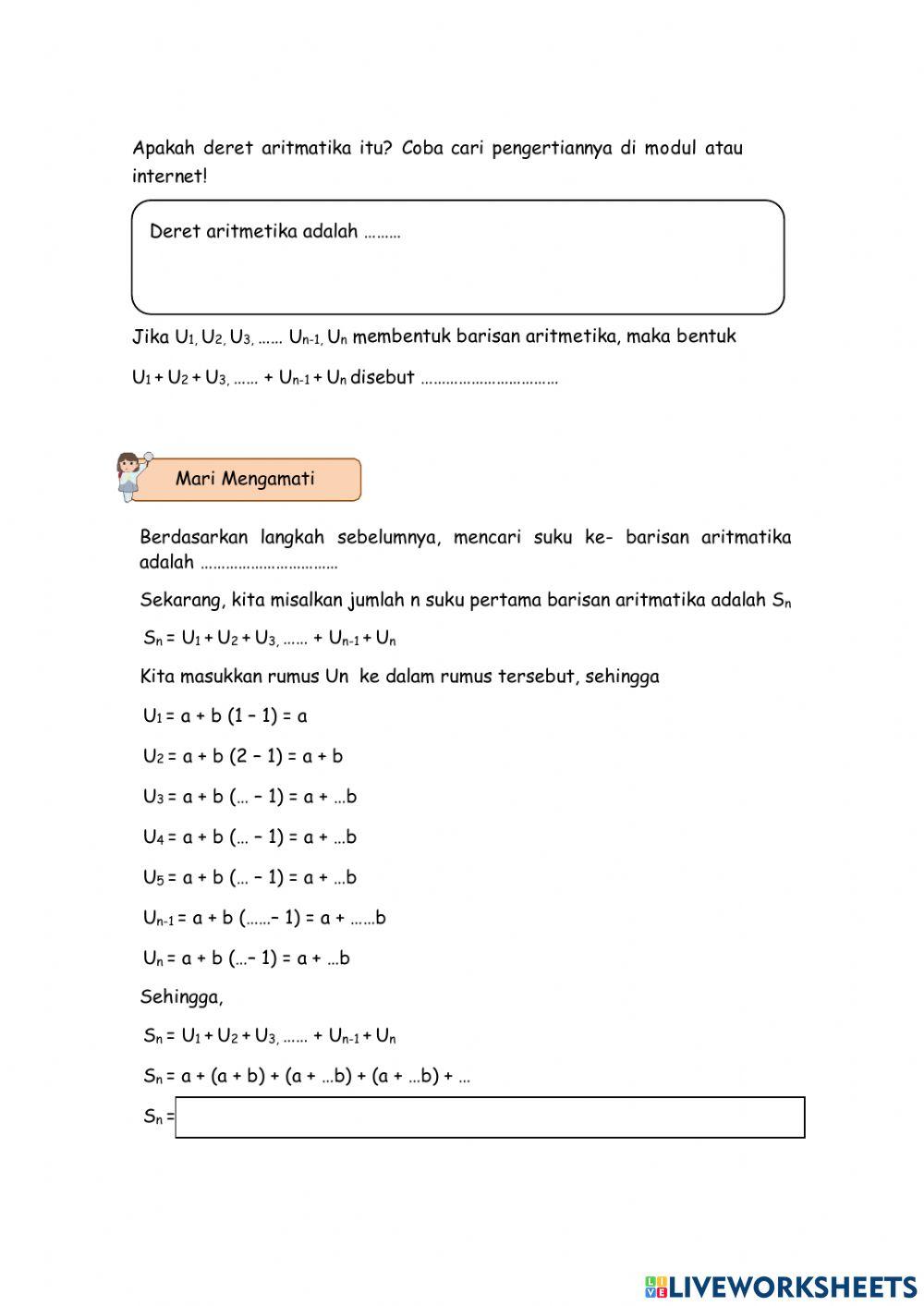 LKPD (Deret Aritmetika) worksheet | Live Worksheets