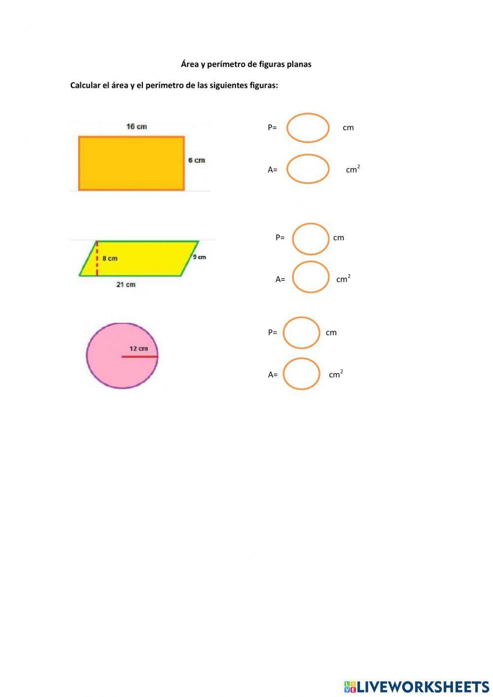 Área y perímetro de figuras planas activity | Live Worksheets