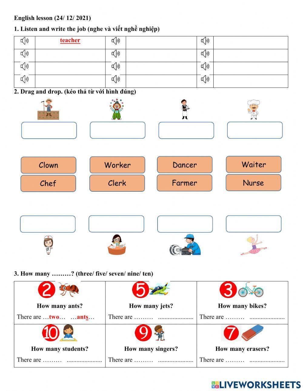 Grade 4.2 - Jobs cont. + Plural worksheet | Live Worksheets