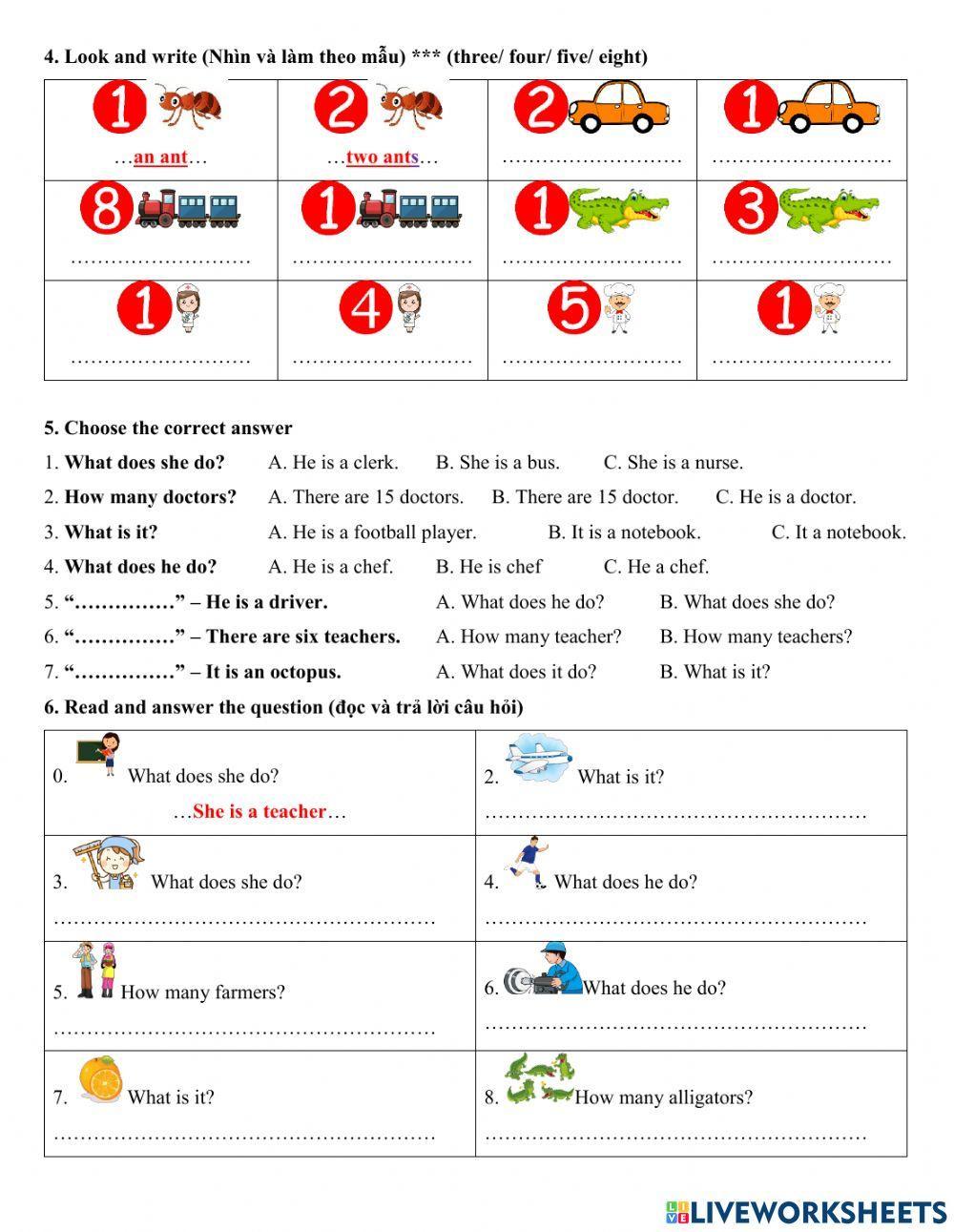 Grade 4.2 - Jobs cont. + Plural worksheet | Live Worksheets