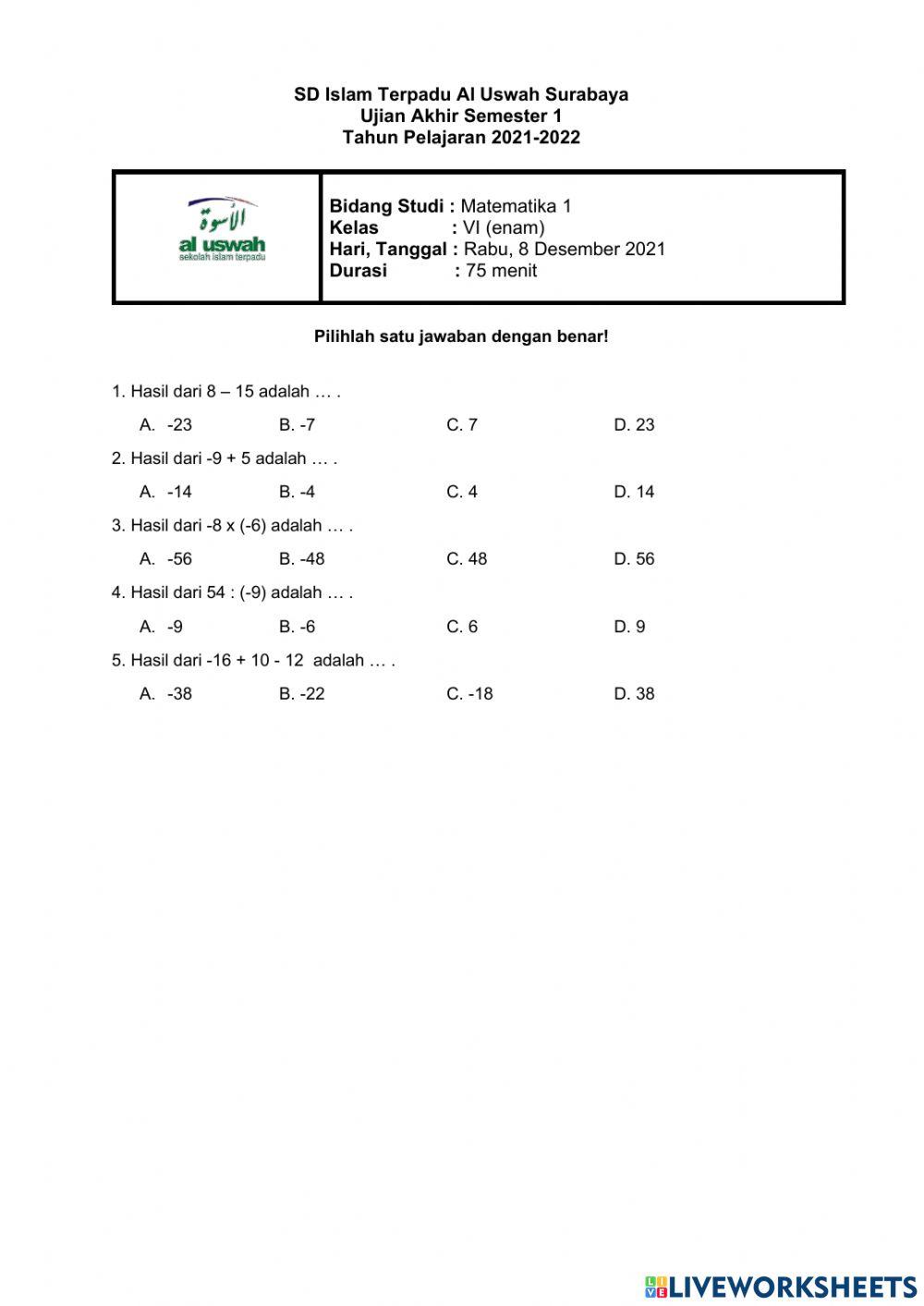 latihan uas | Free Interactive Worksheets | 5268177