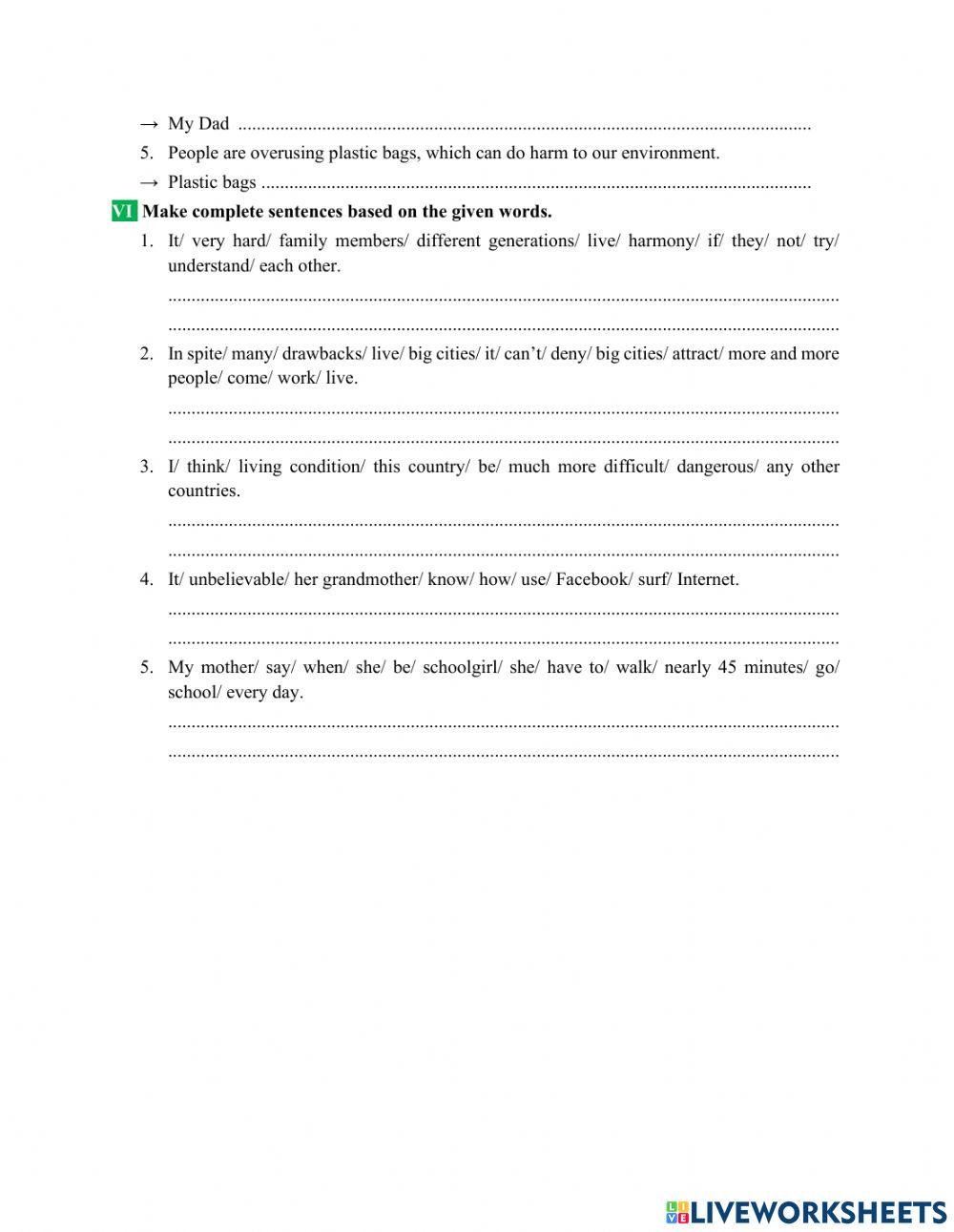 Semester 1 grade 9 worksheet | Live Worksheets