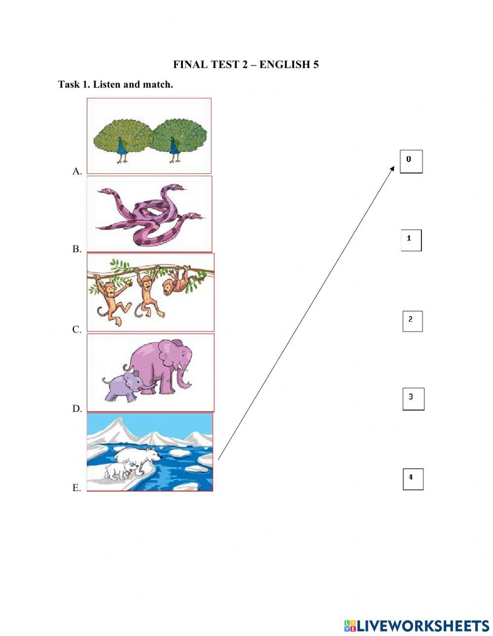 FINAL TEST 2 - ENGLISH 5 online exercise for | Live Worksheets