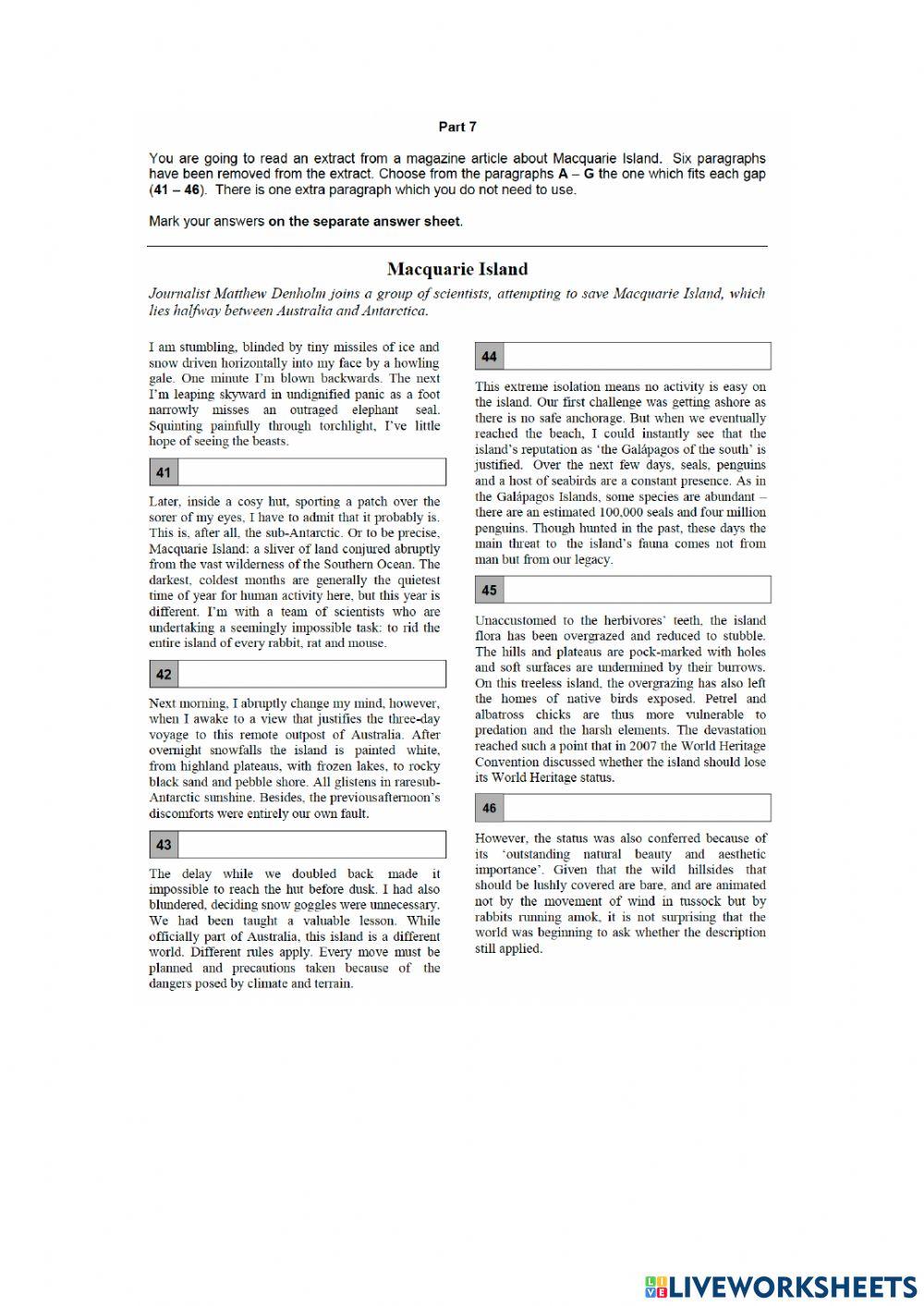 Reading CAE test 2 worksheet | Live Worksheets