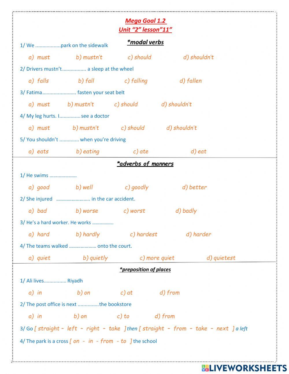 Mega Goal 1.2 Unit 1 lesson 11 online exercise for | Live Worksheets