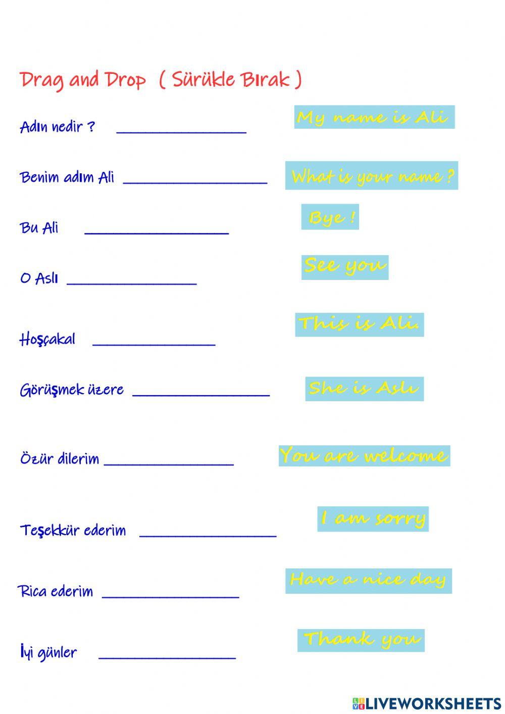 Greetings ,introducing, vocabulary match worksheet | Live Worksheets