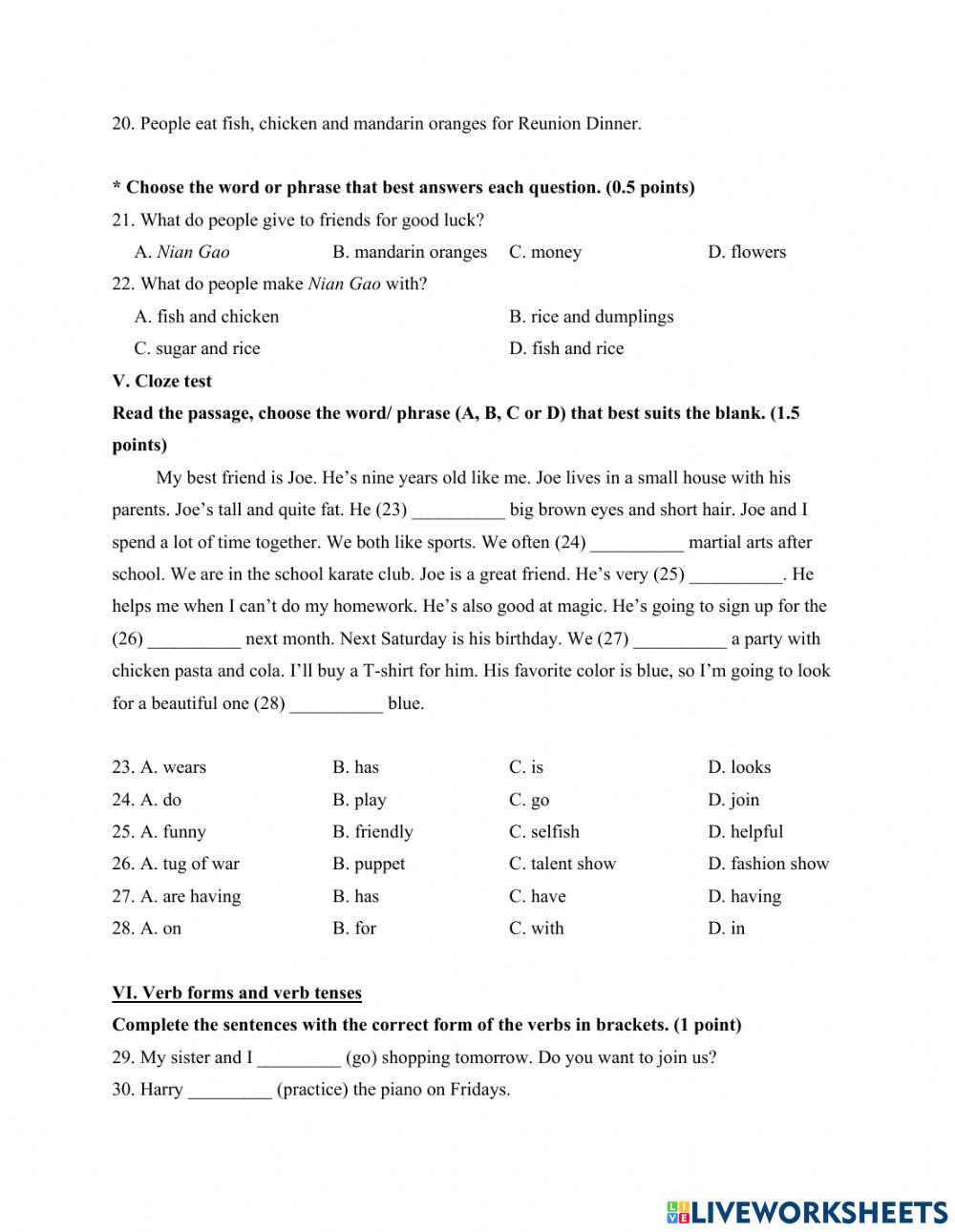 ENDSEMESTER1 English 6 I learn worksheet | Live Worksheets