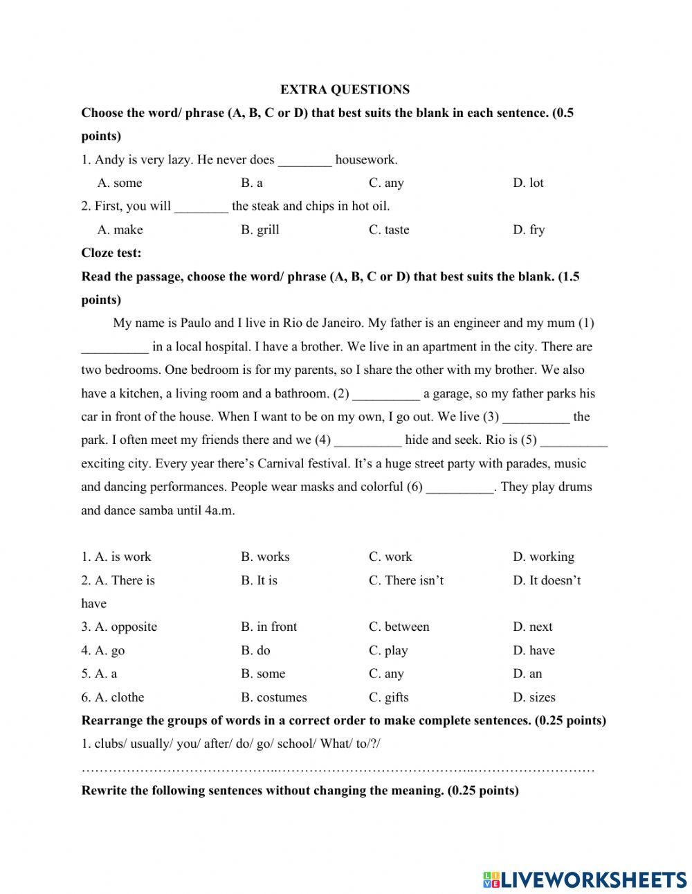 ENDSEMESTER1 English 6 I learn worksheet | Live Worksheets