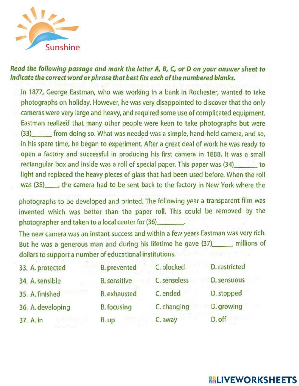 THPT - Practice test 2 worksheet | Live Worksheets