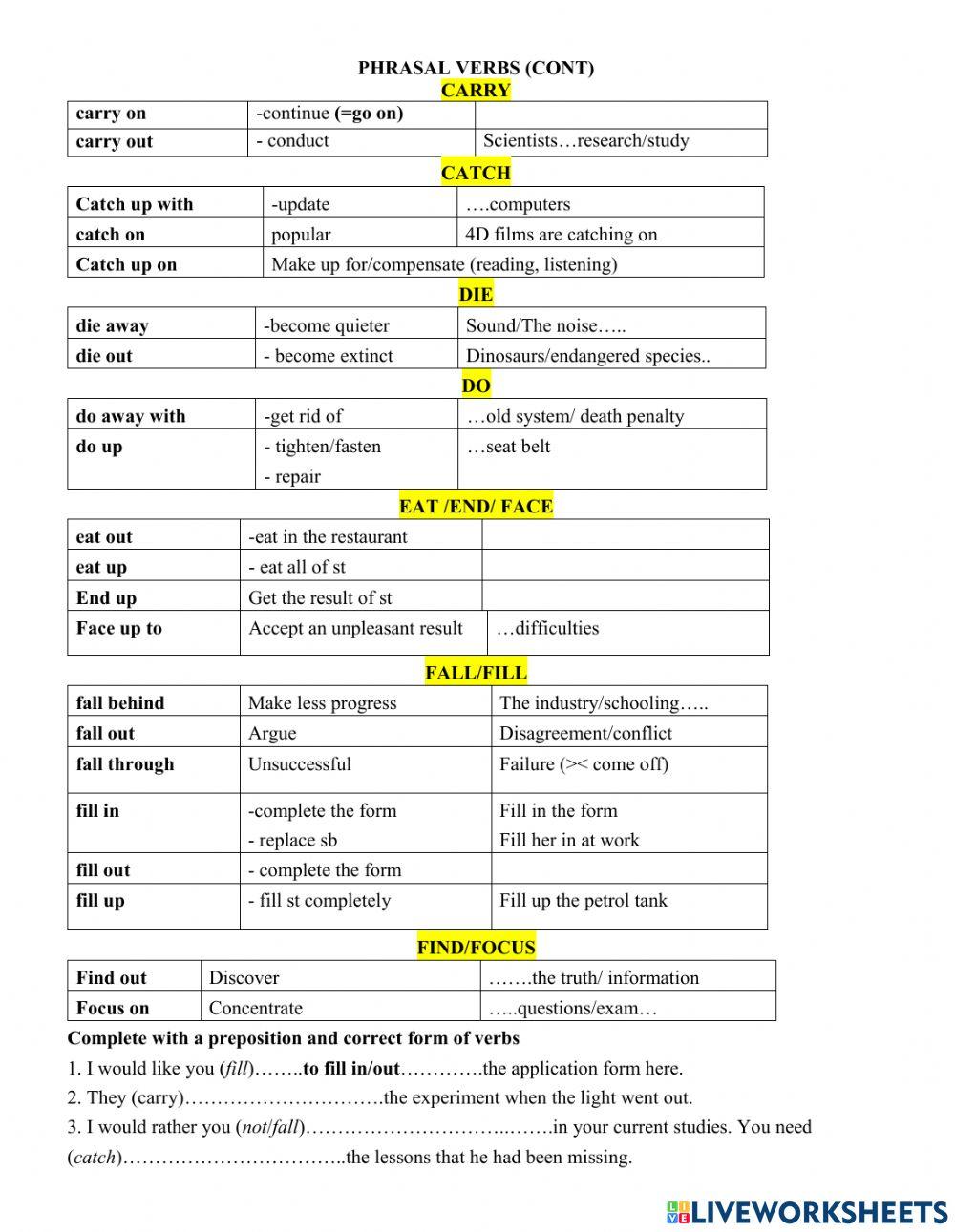 Grade 12- Phrasal verbs C- Idioms worksheet | Live Worksheets
