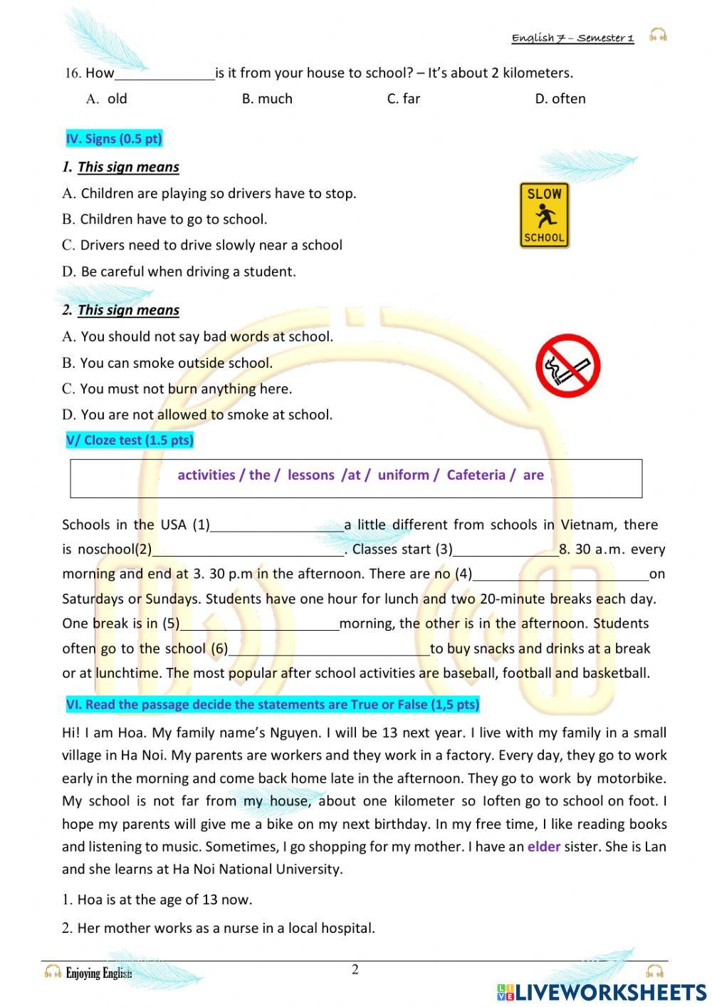 7 - Sem 1 - Practice 1 worksheet | Live Worksheets