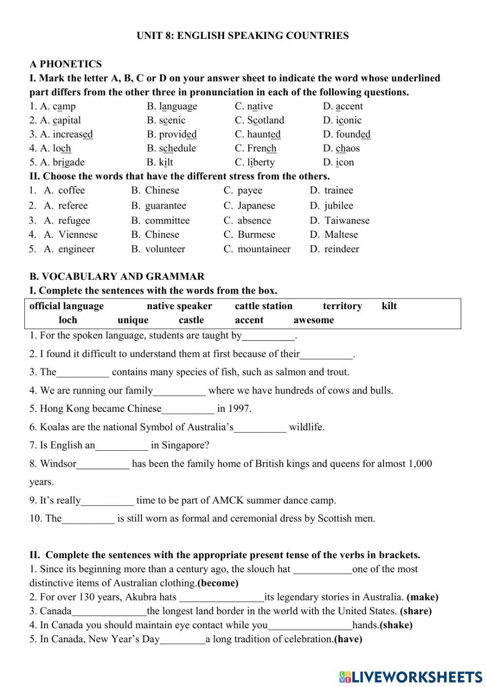 Unit 8 a+b i,ii,iii worksheet | Live Worksheets