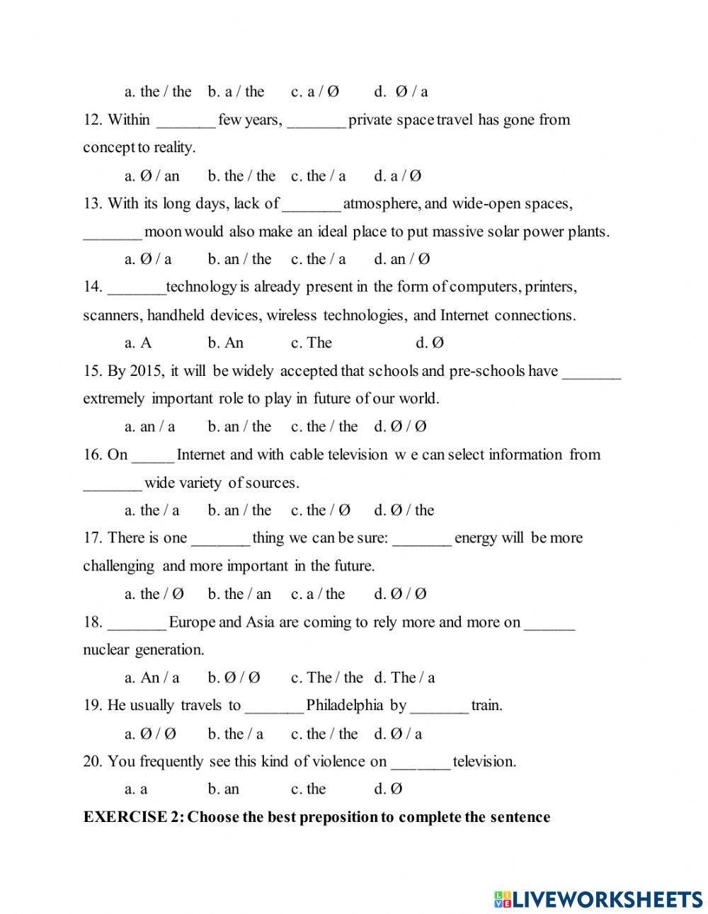 Article-preposi… | Free Interactive Worksheets | 1753797