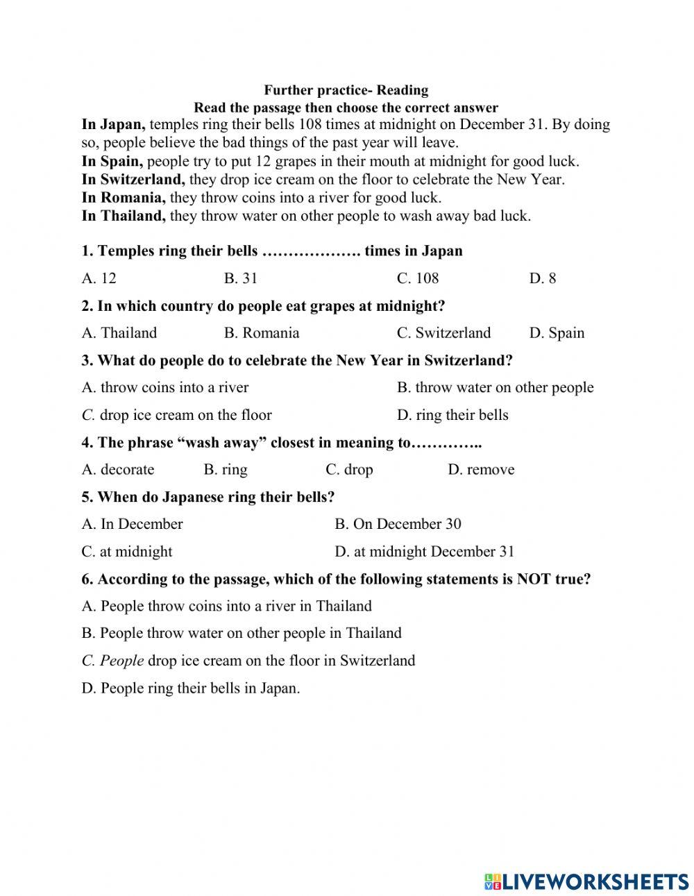 Reading- G6 worksheet | Live Worksheets