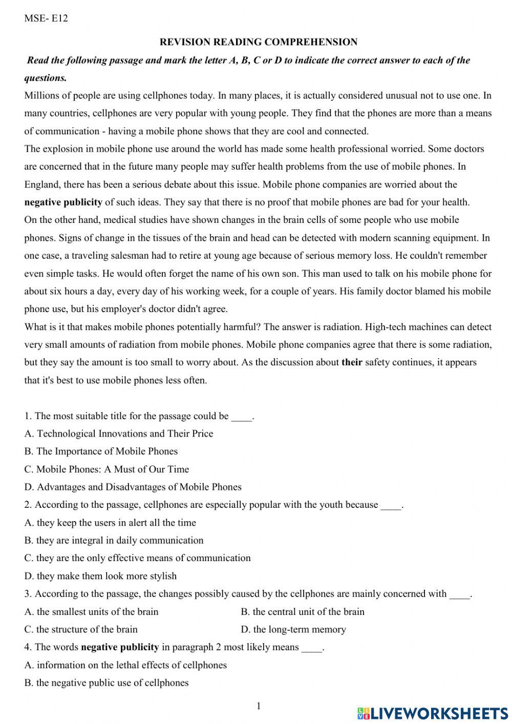 Revision online exercise for GRADE 12 | Live Worksheets