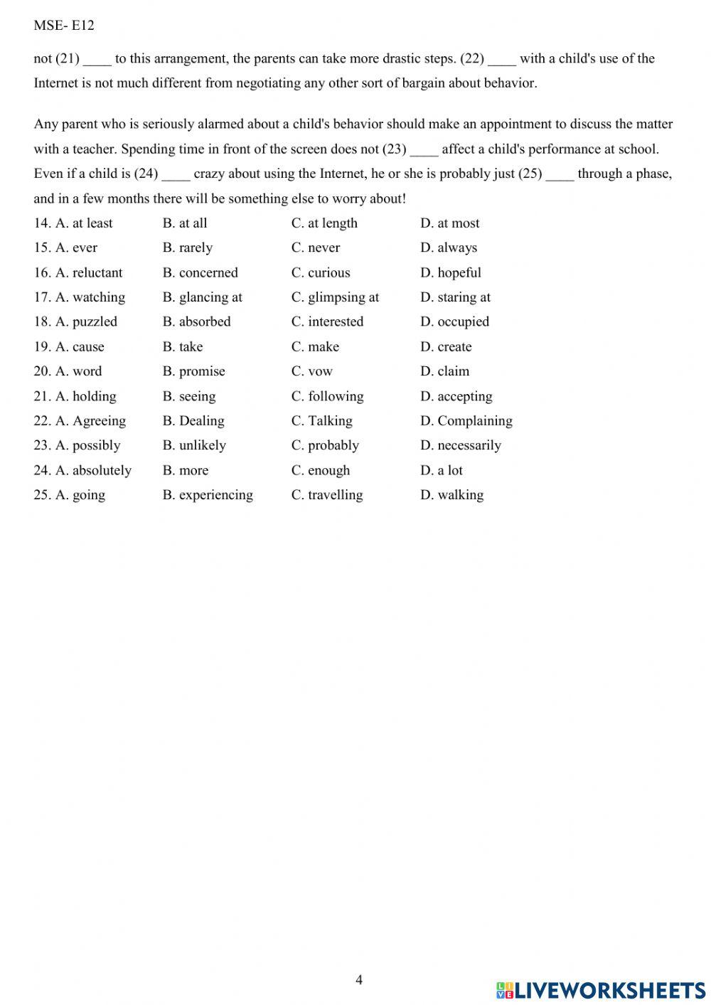 Revision online exercise for GRADE 12 | Live Worksheets