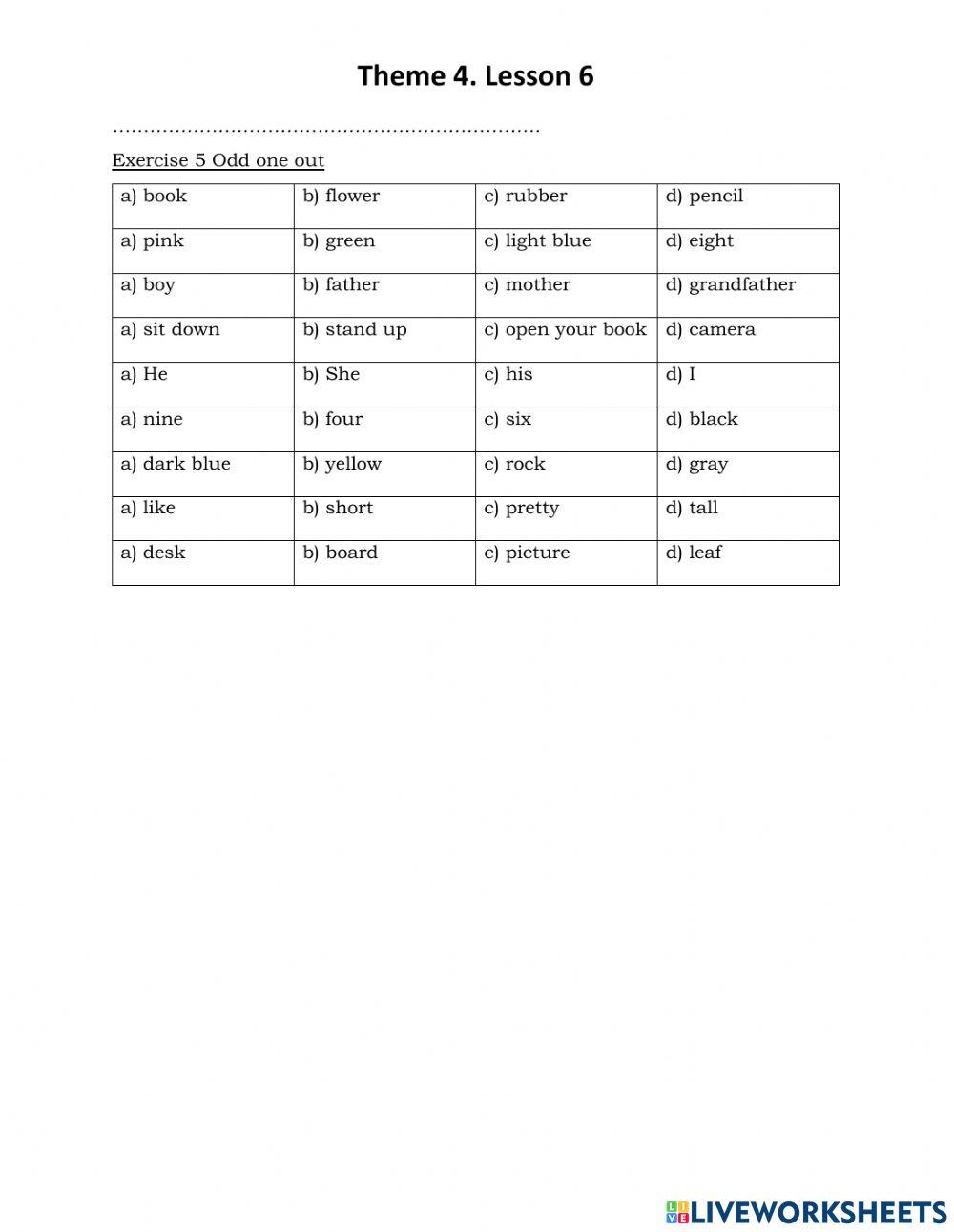 Theme 4:Color. Lesson 6 worksheet | Live Worksheets