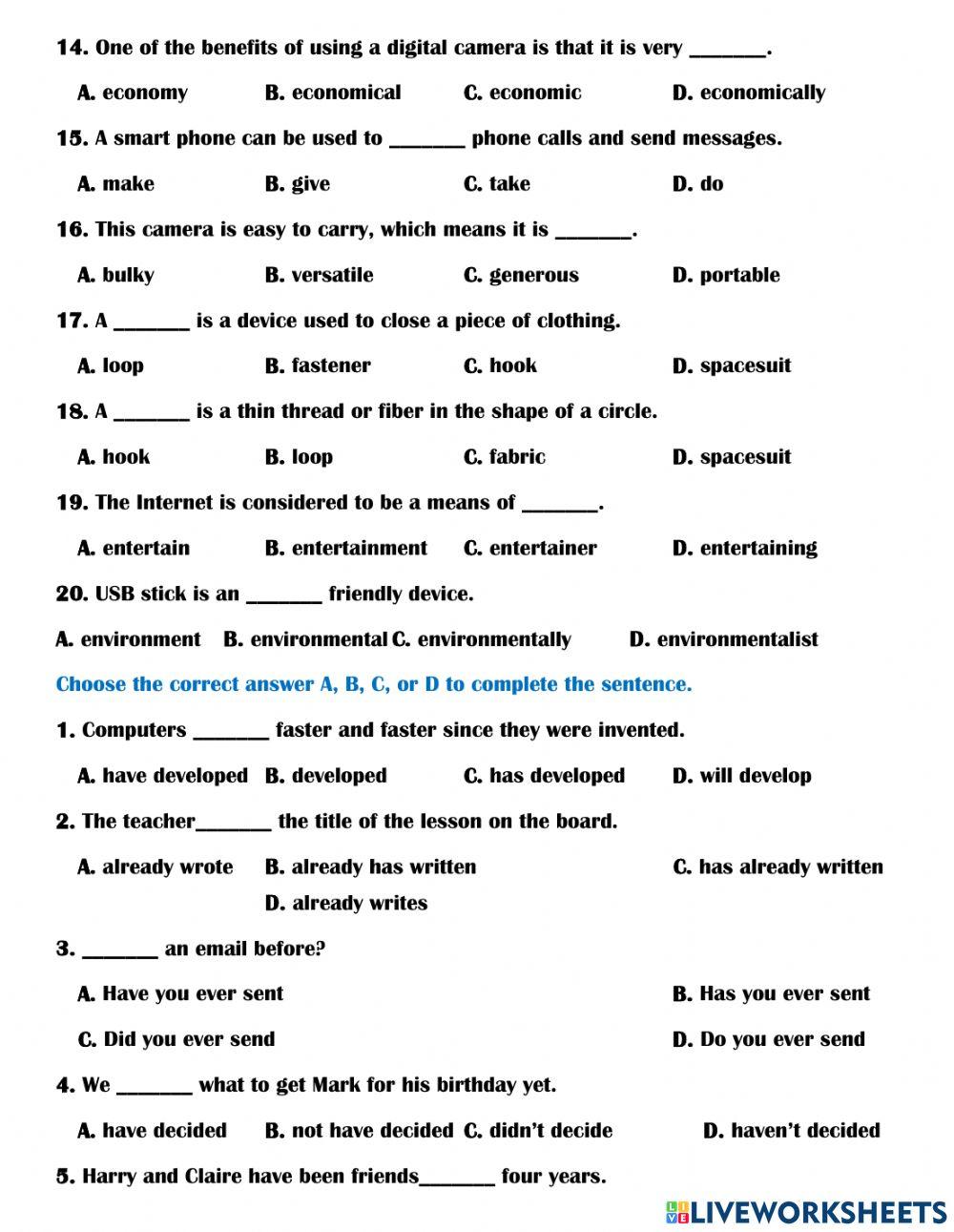 UNIT 5.2 E10 online exercise for | Live Worksheets