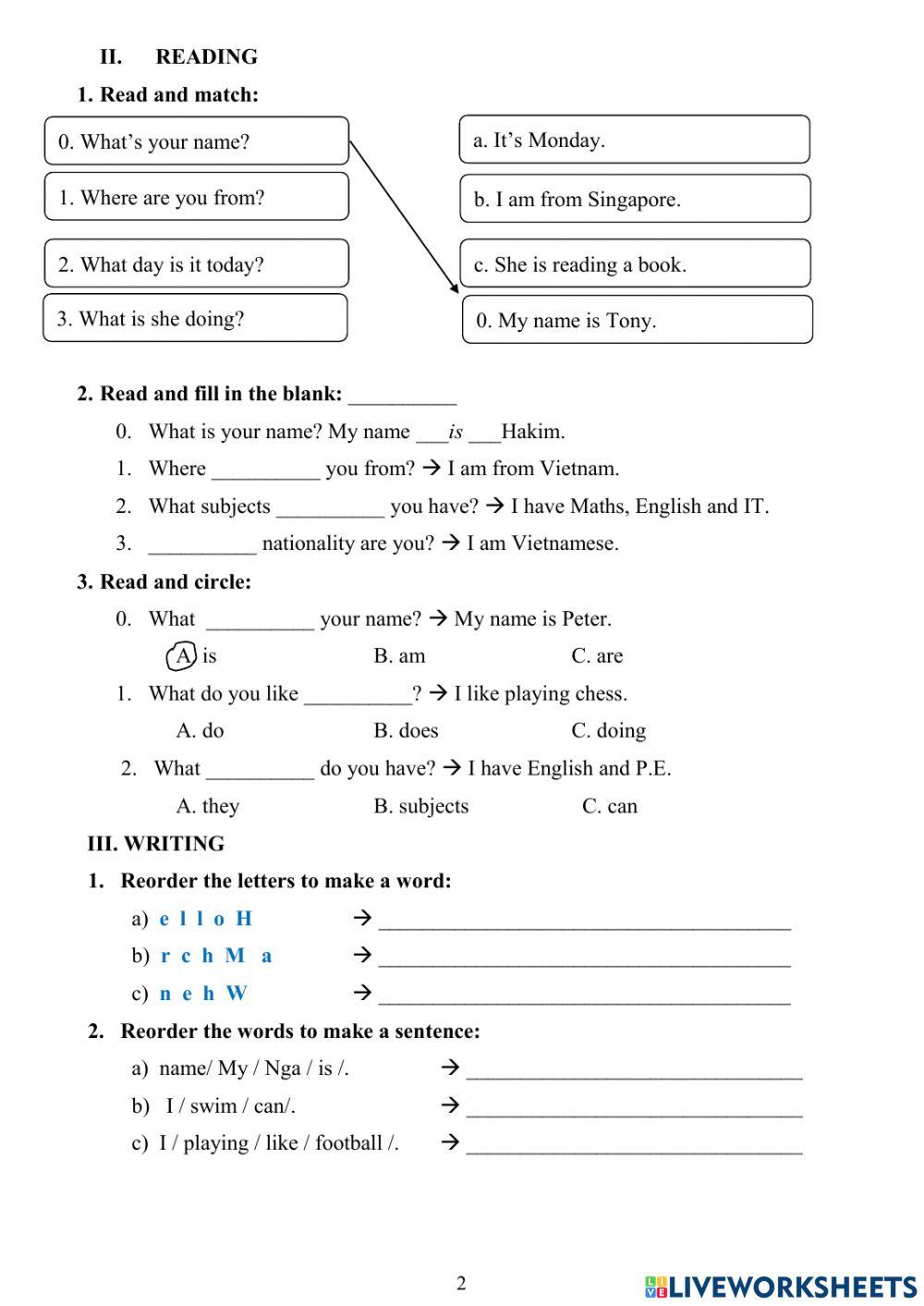 Đề số 3 - đề thi hk 1 - grade 4 worksheet | Live Worksheets